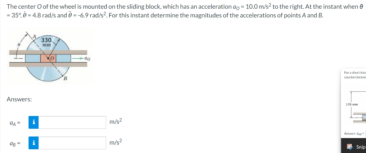 Solved The center O ﻿of the wheel is mounted on the sliding | Chegg.com
