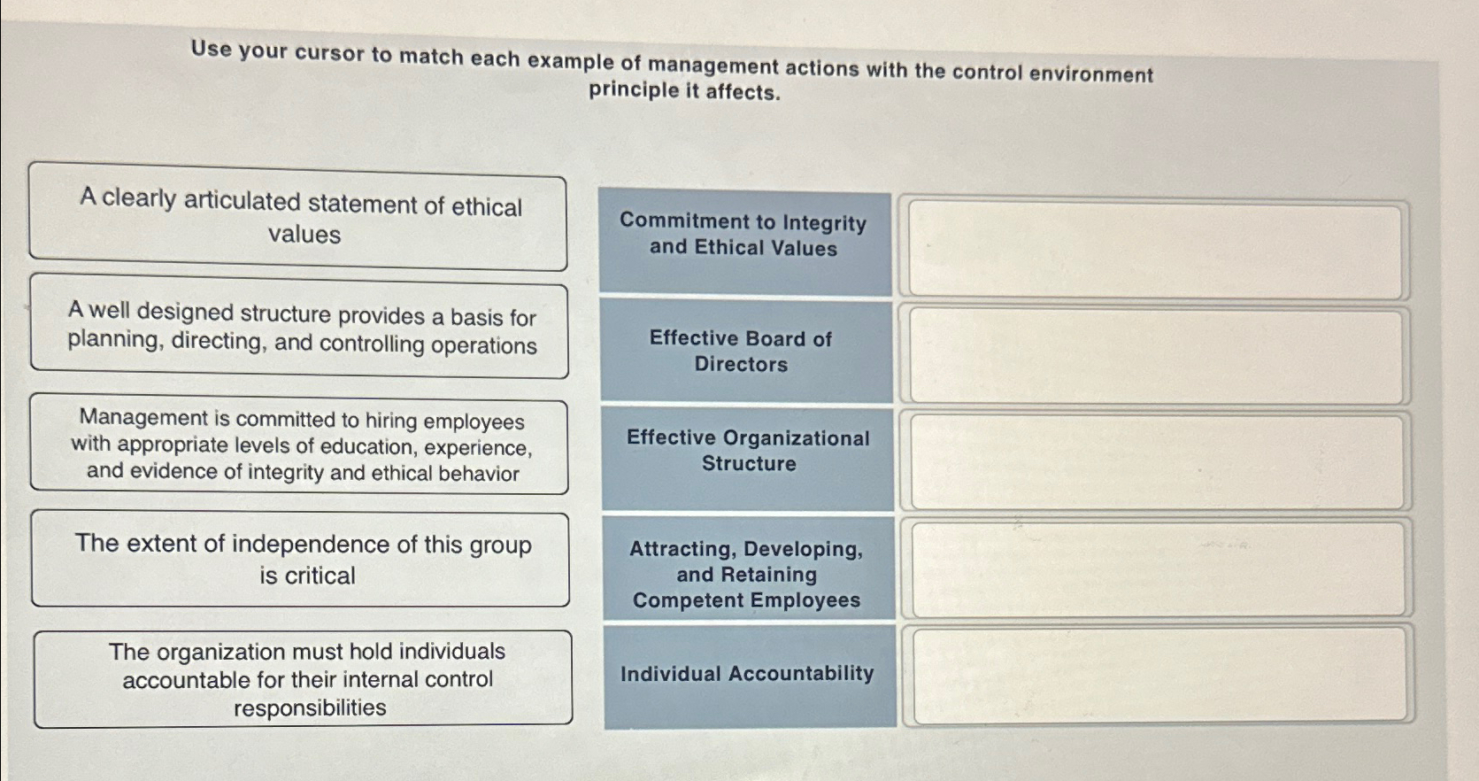 Solved Use your cursor to match each example of management | Chegg.com