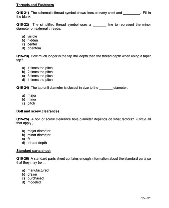 Solved READING THREADS AND FASTENERS QUESTIONS Name: Date: | Chegg.com