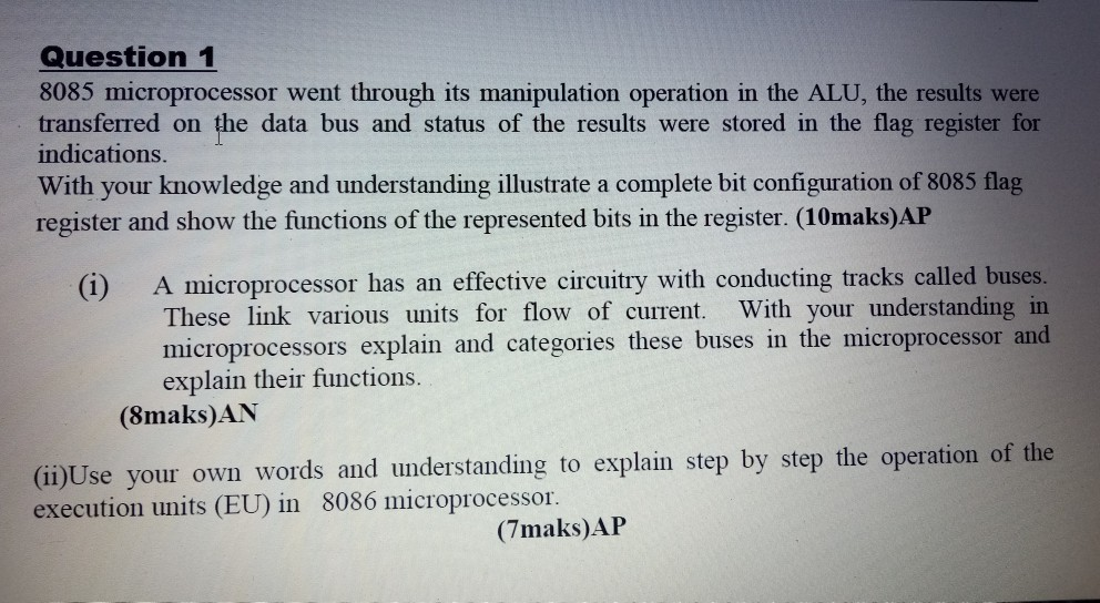 Solved Question 1 8085 Microprocessor Went Through Its 