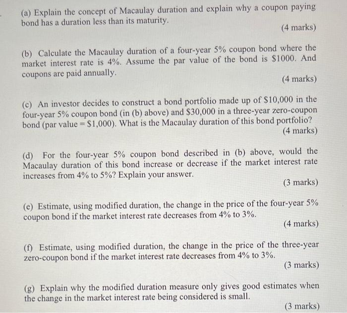 Solved (a) Explain the concept of Macaulay duration and | Chegg.com