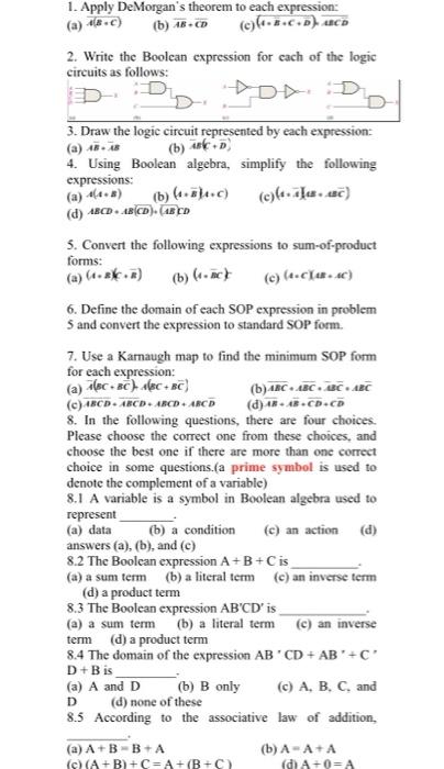 Solved 1. Apply De Morgan's theorem to each expression: (b) | Chegg.com