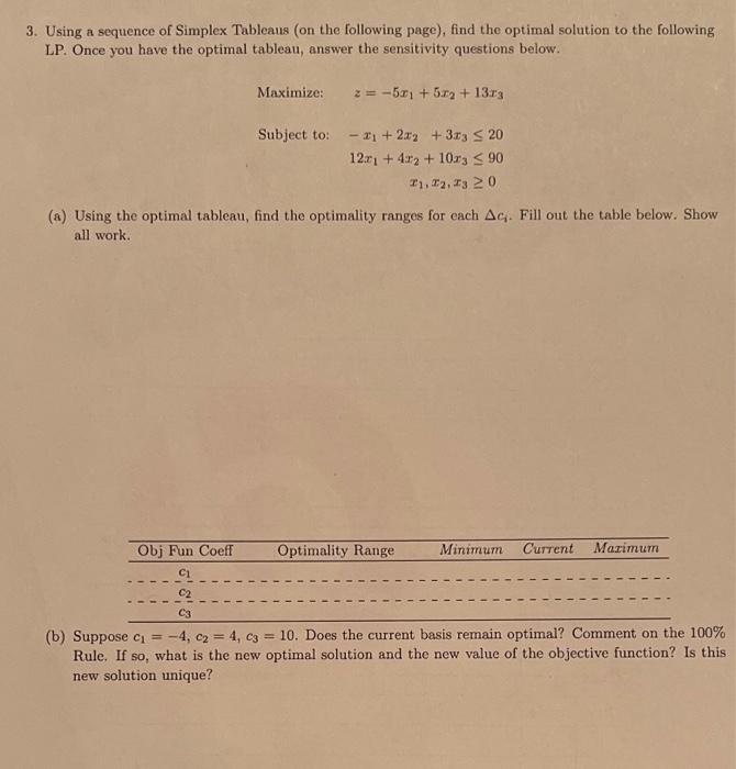 Solved using the sequence simplex tableau find the | Chegg.com