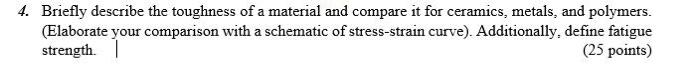 Solved 4. Briefly describe the toughness of a material and | Chegg.com