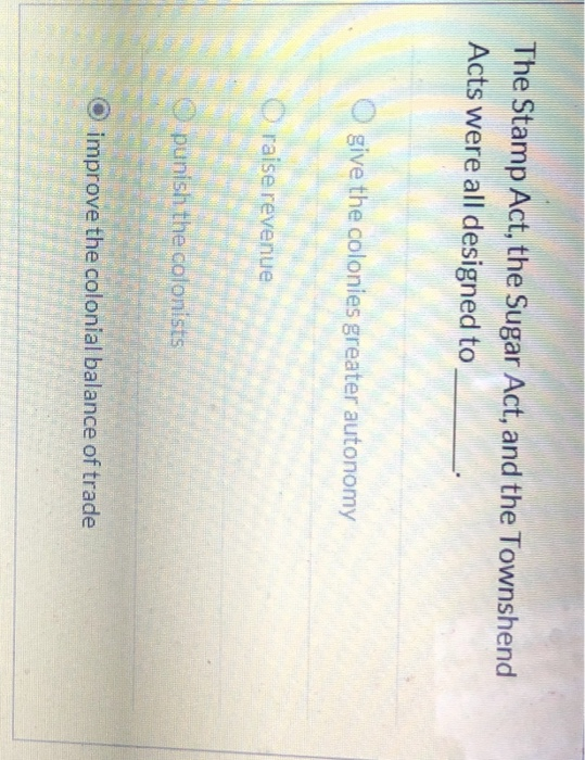 Solved The Stamp Act, the Sugar Act, and the Townshend Acts | Chegg.com