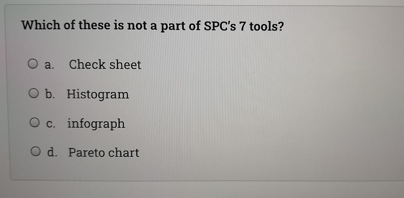 Solved Which of these is not a part of SPC's 7 tools? a. | Chegg.com