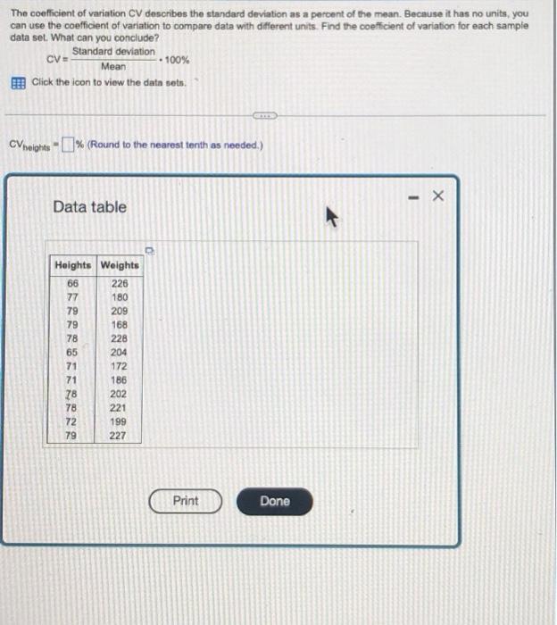 Solved The Coefficient Of Variation Cv Describes The