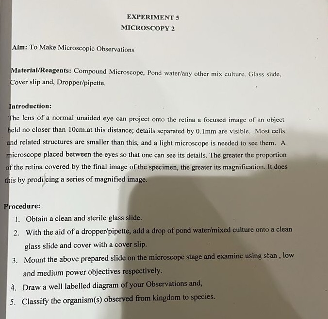 Solved EXPERIMENT 5MICROSCOPY 2Aim: To Make Microscopic | Chegg.com