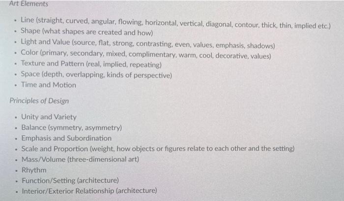 write a paragraph about the types of art elements and | Chegg.com