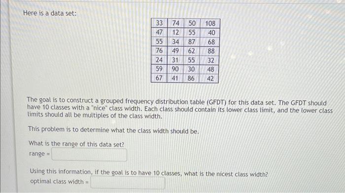 Solved Here is a data set: The goal is to construct a | Chegg.com