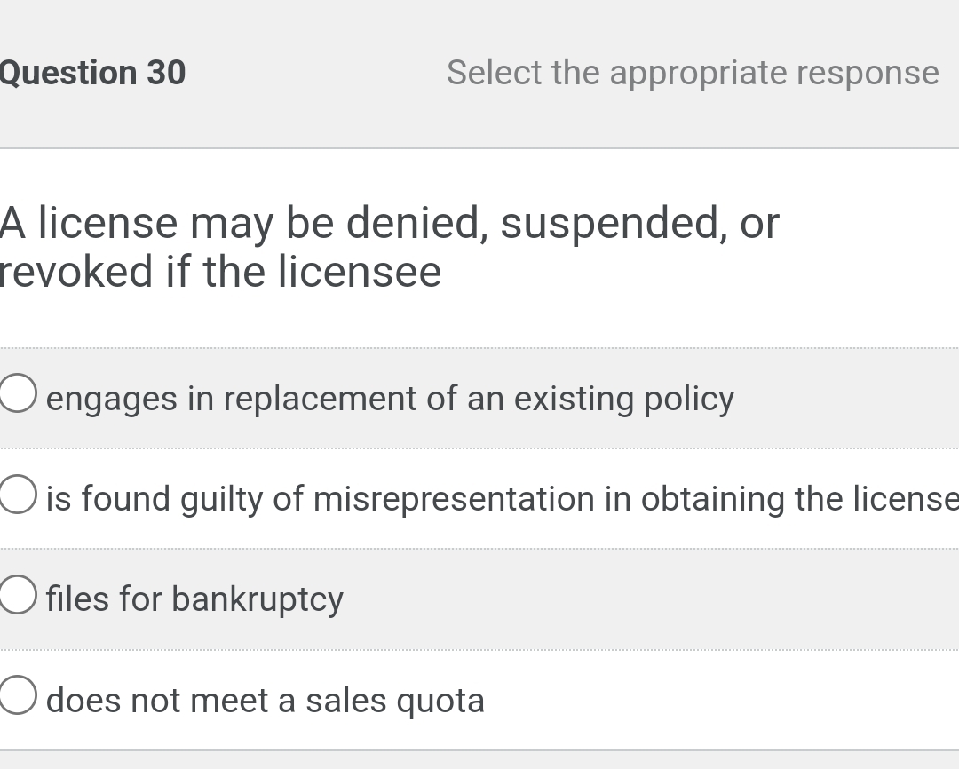 Solved Question 30Select the appropriate responseA license | Chegg.com Solved Question 30Select the appropriate responseA license | Chegg.com