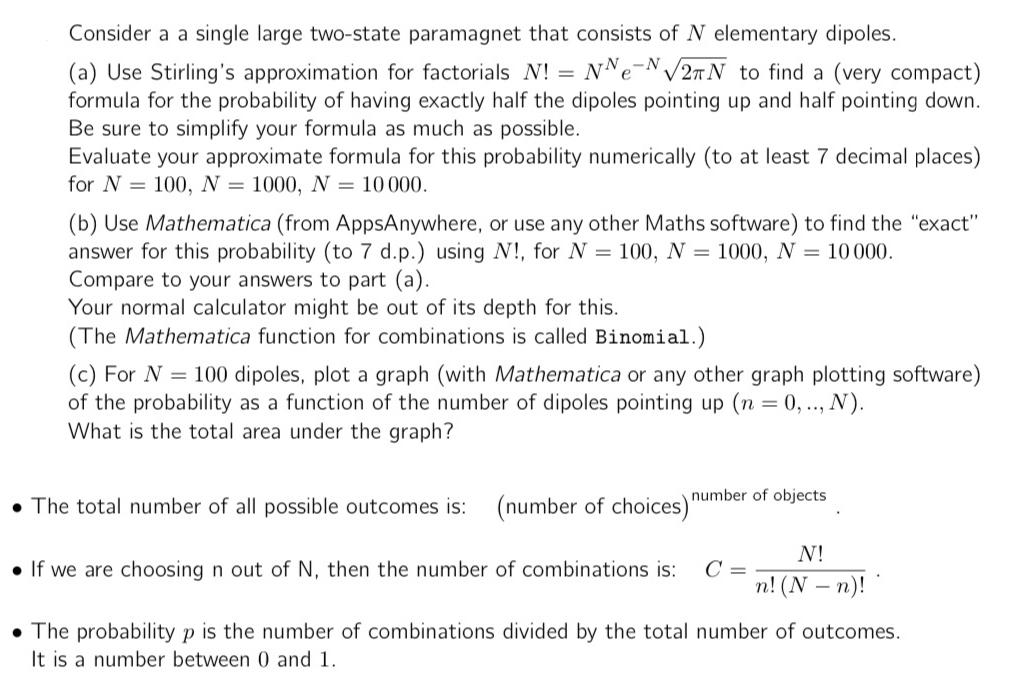 Solved Consider a a single large two-state paramagnet that | Chegg.com