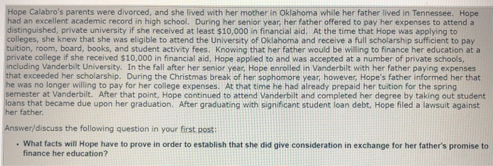 Solved Hope Calabro's parents were divorced, and she lived | Chegg.com