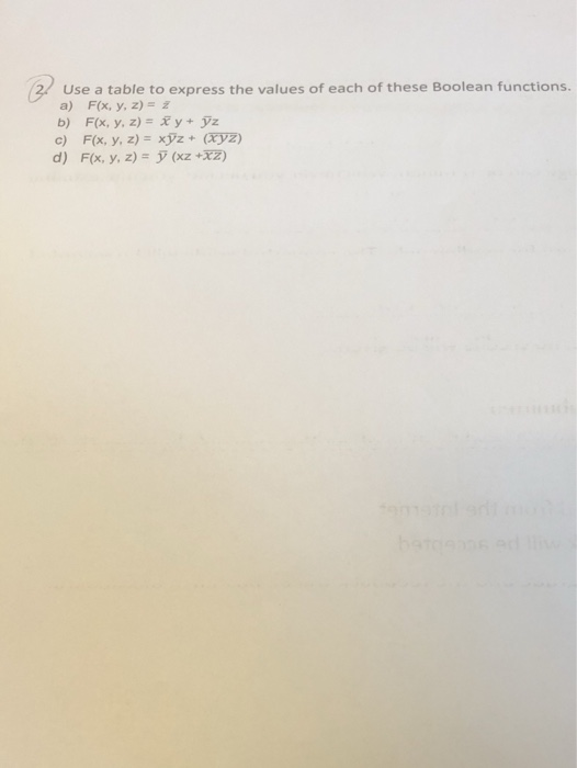 Solved 2 Use a table to express the values of each of these | Chegg.com