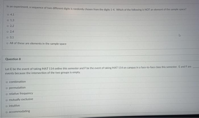 Solved In an experiment, a sequence of two different digits | Chegg.com
