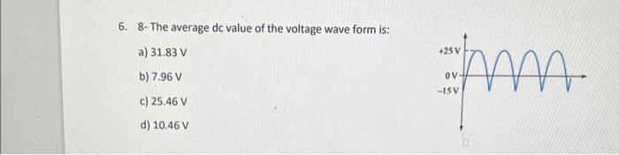 Solved 6. 8- The average dc value of the voltage wave form | Chegg.com