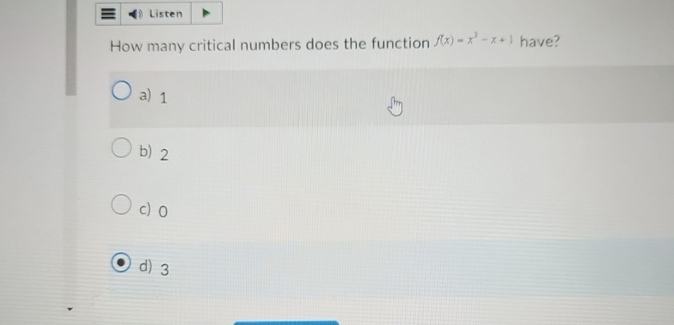 Solved ListenHow many critical numbers does the function | Chegg.com
