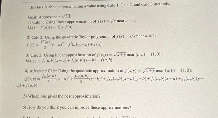Solved This task is about approximating a value using Calc | Chegg.com