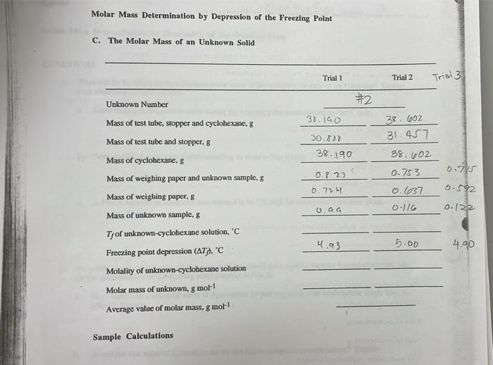 Solved B. Molal Freezing Point Constant of Cyclohexane Trial | Chegg.com
