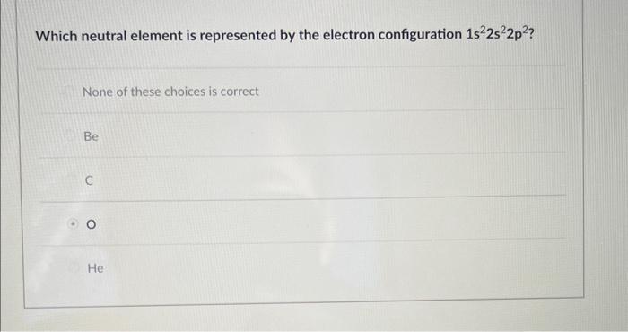 Solved Which neutral element is represented by the electron | Chegg.com