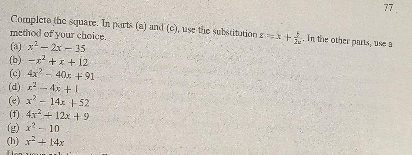 Solved Use the substitution z = x+b/2a to complete the | Chegg.com