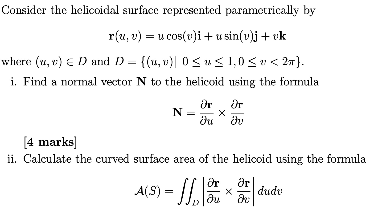 Solved Consider the helicoidal surface represented | Chegg.com