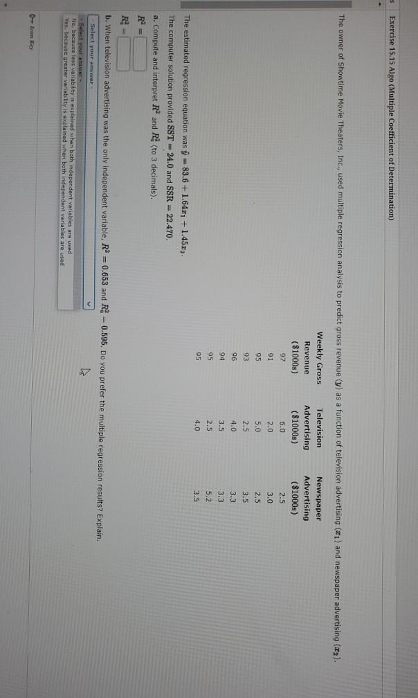 Solved $ Exercise 15.15 Algo (Multiple coefficient of | Chegg.com