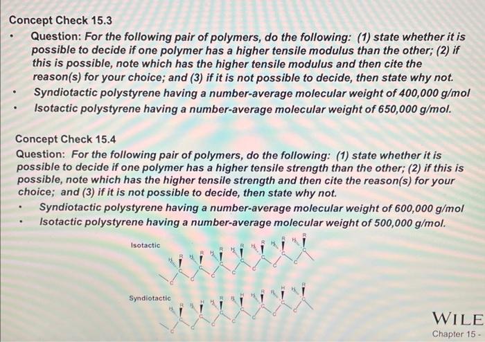 Solved Concept Check 15.3 - Question: For the following pair | Chegg.com