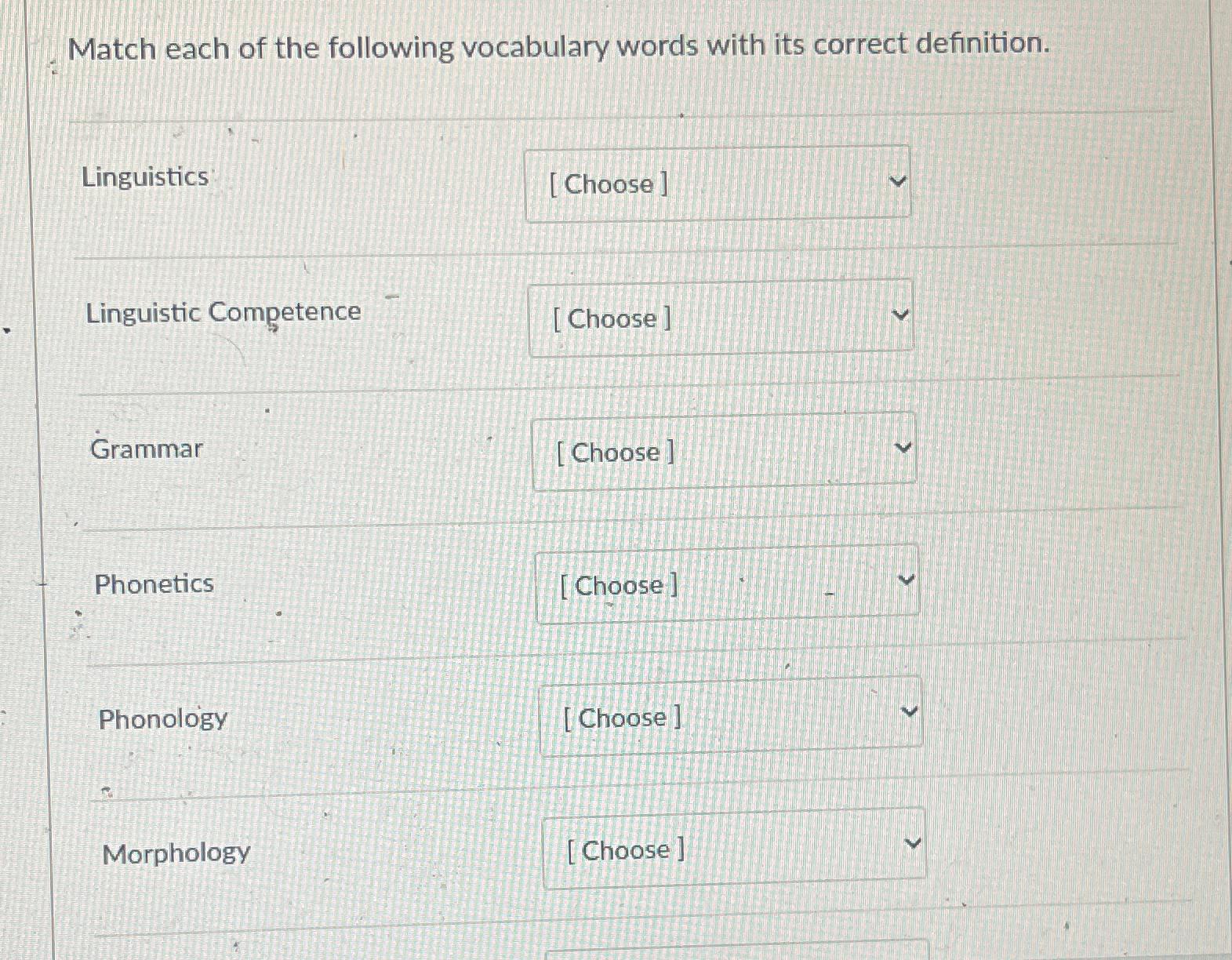 Solved Match each of the following vocabulary words with its | Chegg.com