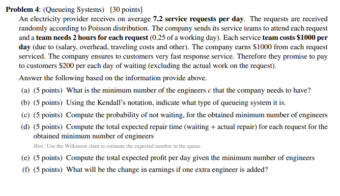 Solved Problem 4: (Queueing Systems) [30 ﻿points]An | Chegg.com
