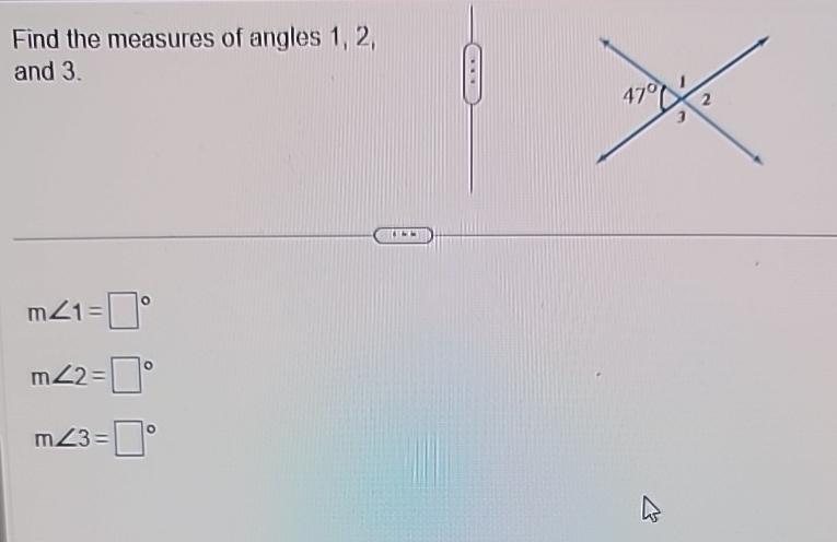 Solved Find the measures of angles 1,2 , ﻿and 3.m?1=m?2=m?3= | Chegg.com