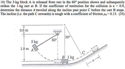 Solved The 3-kg block A is released from rest in the 60 | Chegg.com
