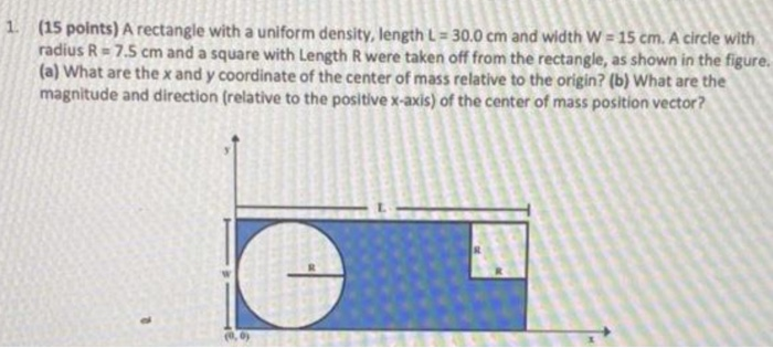 Solved 1. (15 points) A rectangle with a uniform density, | Chegg.com