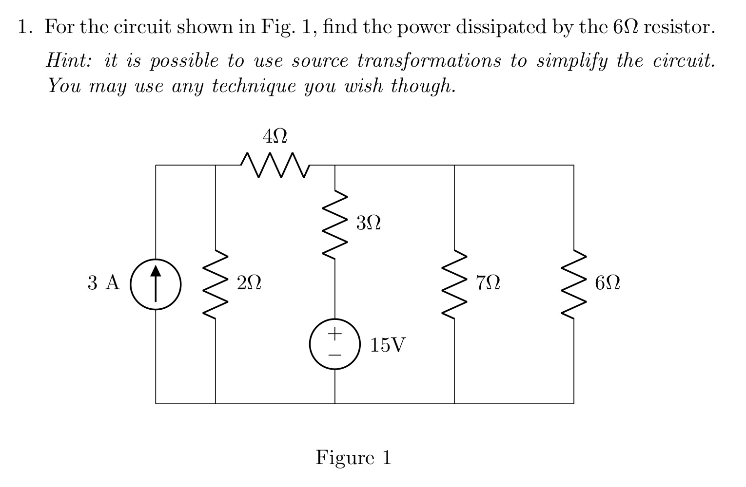 Solved For the circuit shown in Fig. 1, ﻿find the power | Chegg.com