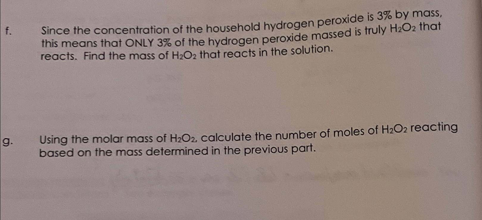 Solved f. ﻿Since the concentration of the household hydrogen | Chegg.com