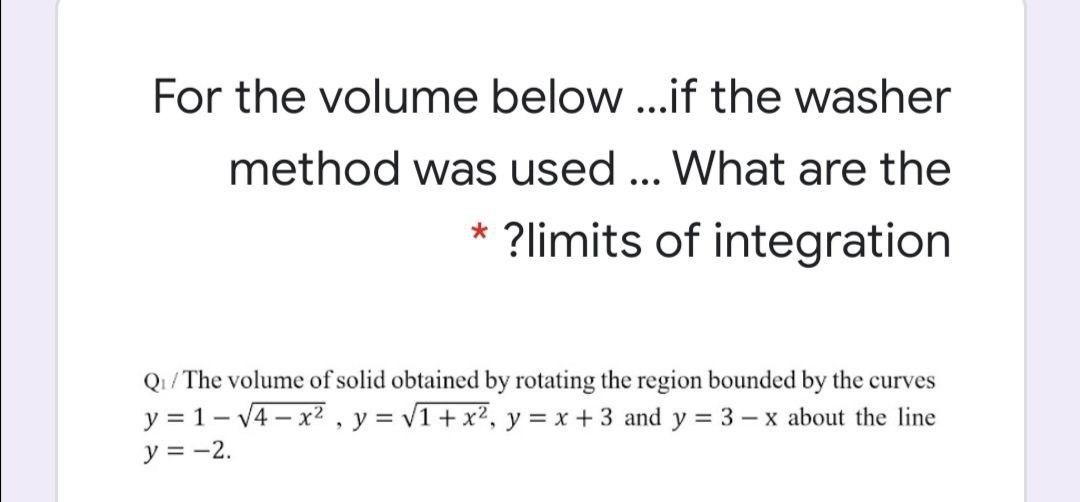 Solved For the volume below ...if the washer method was used | Chegg.com