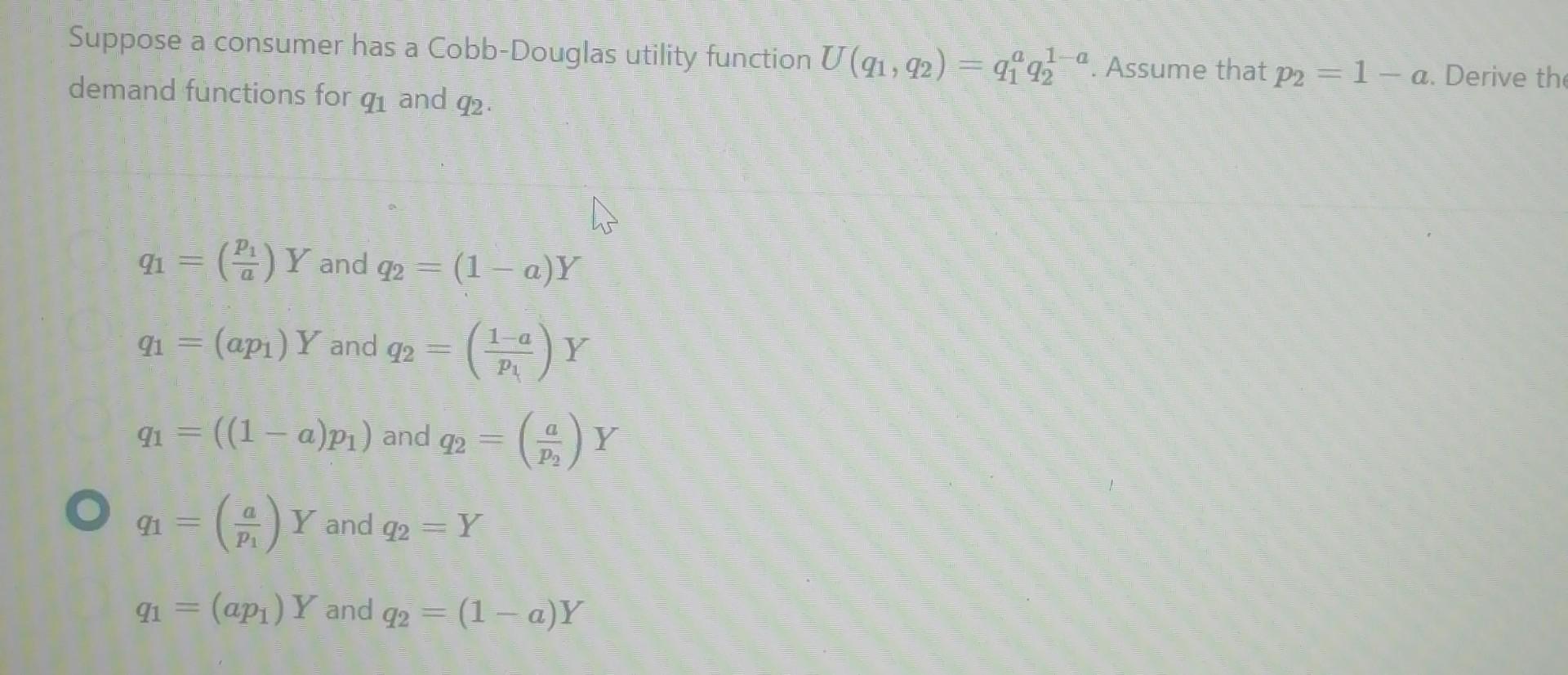 Solved Suppose a consumer has a Cobb-Douglas utility | Chegg.com