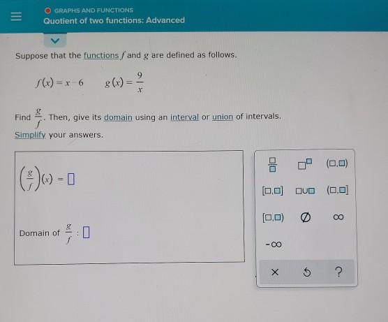 Solved OGRAPHS AND FUNCTIONS Quotient of two functions: | Chegg.com