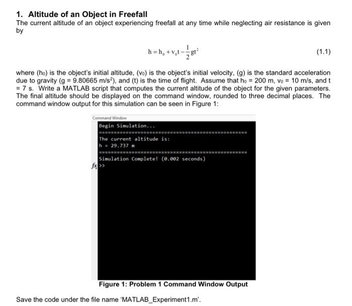 Solved 1. Altitude of an Object in Freefall The current | Chegg.com