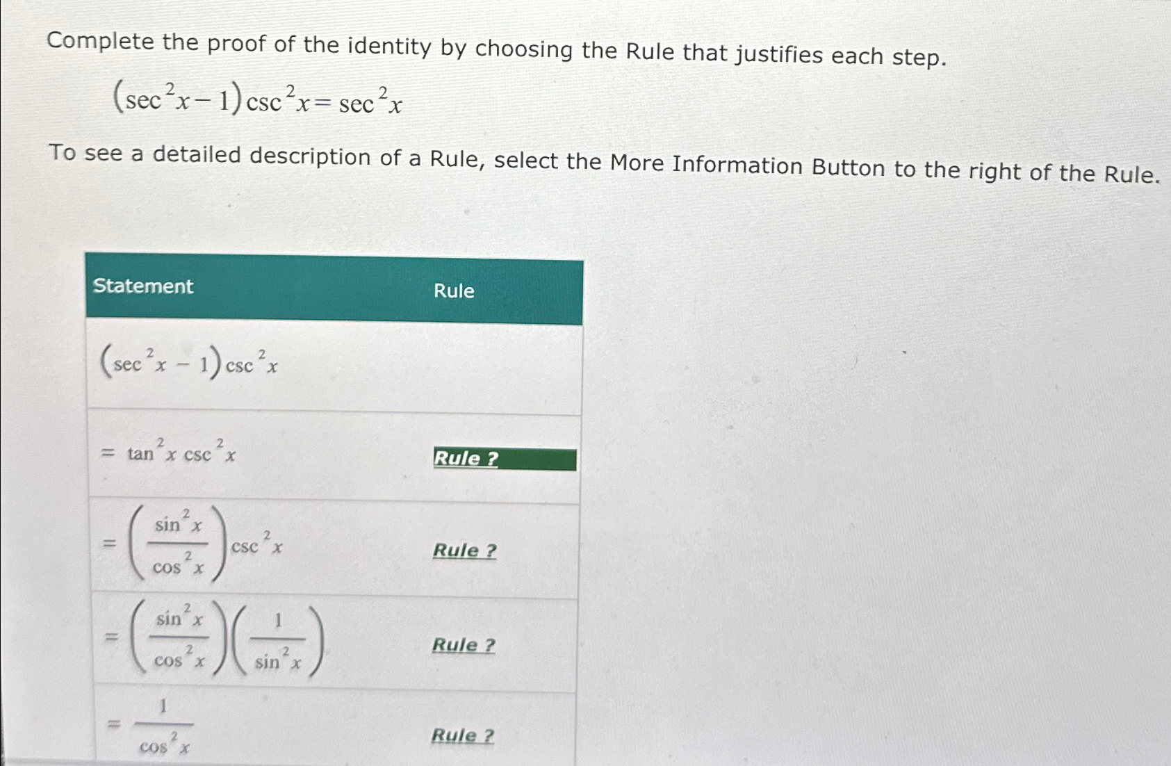 Solved Complete the proof of the identity by choosing the | Chegg.com