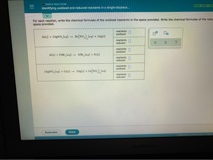 Solved O SIMPLE REACTIONS Identifying oxidized and reduced | Chegg.com