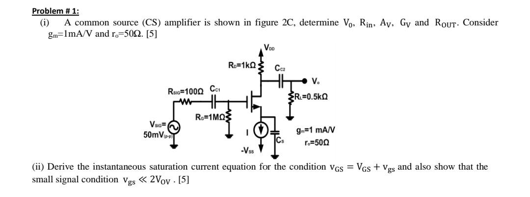 Solved Problem #1: (i) A common source (CS) amplifier is | Chegg.com