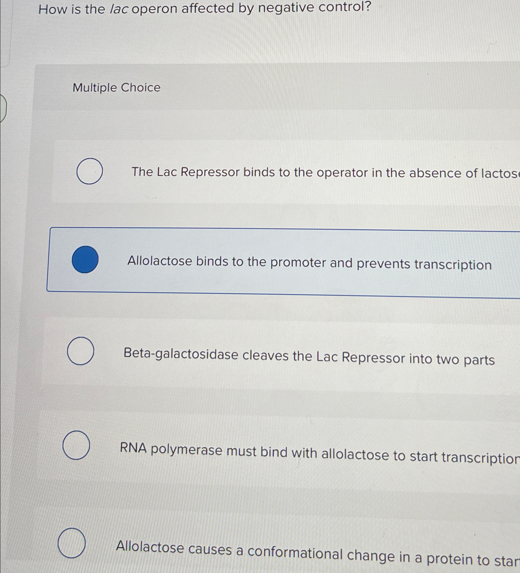 Solved How is the lac operon affected by negative | Chegg.com