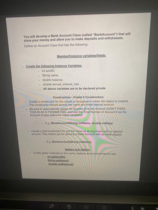 Solved You Will Develop A Bank Account Class Called
