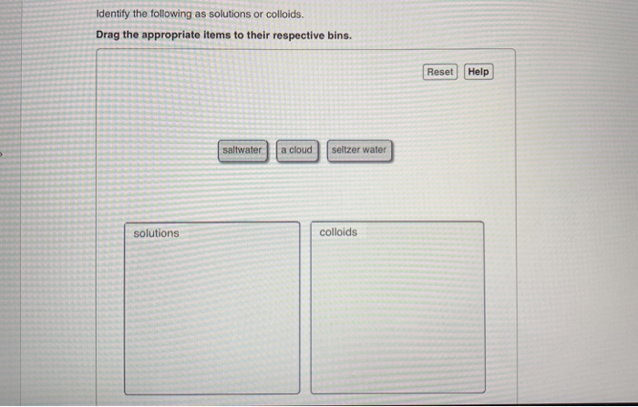Solved Identify the following as solutions or colloids. Drag | Chegg.com