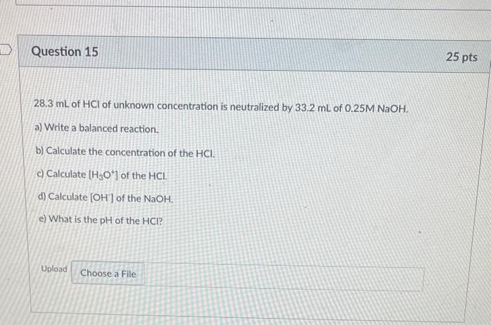 Solved 28.3 mL of HCl of unknown concentration is | Chegg.com