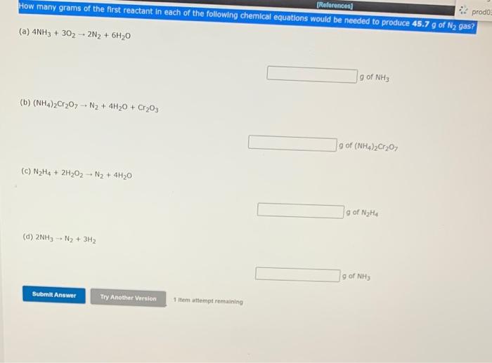 Solved (a) 4NH3+3O2→2 N2+6H2O (b) (NH4)2Cr2O7→N2+4H2O+Cr2O3 | Chegg.com