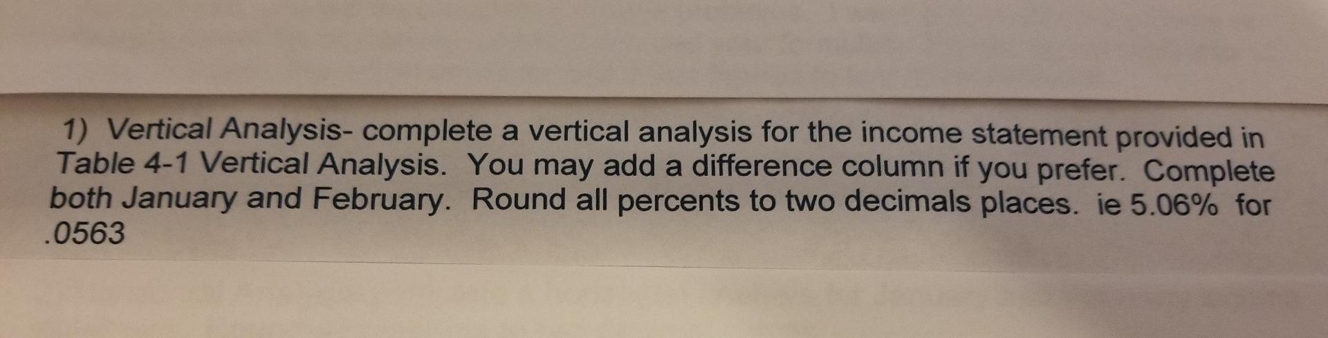 Solved 1) Vertical Analysis- complete a vertical analysis | Chegg.com