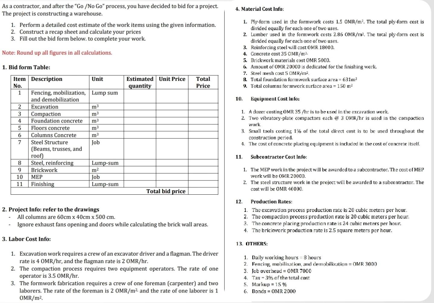 Solved As a contractor, and after the "Go /No Go" process, | Chegg.com