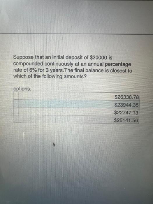 Solved Suppose that an initial deposit of $20000 is | Chegg.com